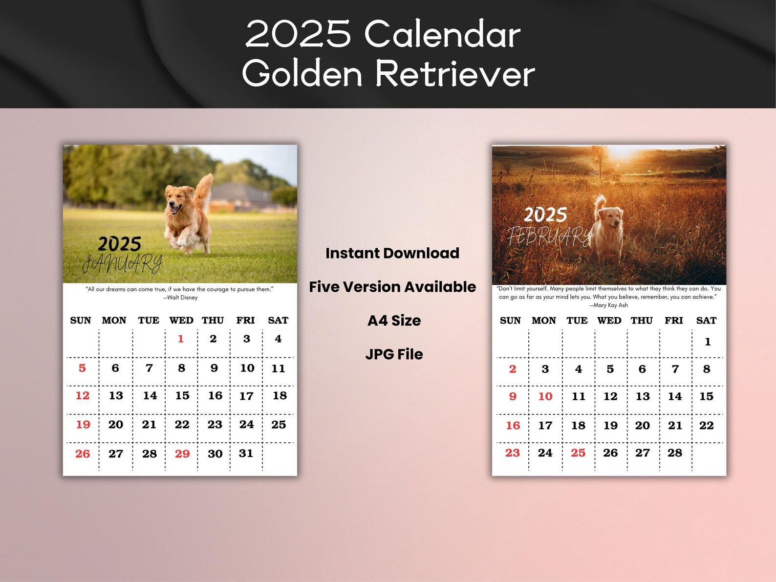 2025 Calendar Golden Retriever Printable, 2025 Calendar With ...