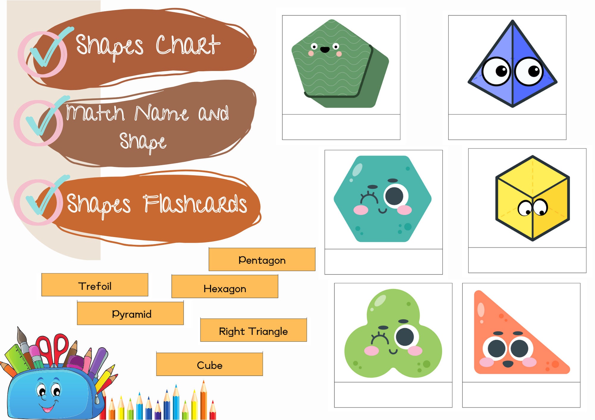 Printable Shape Flashcards | Match Shape and Name Preschool Activity ...