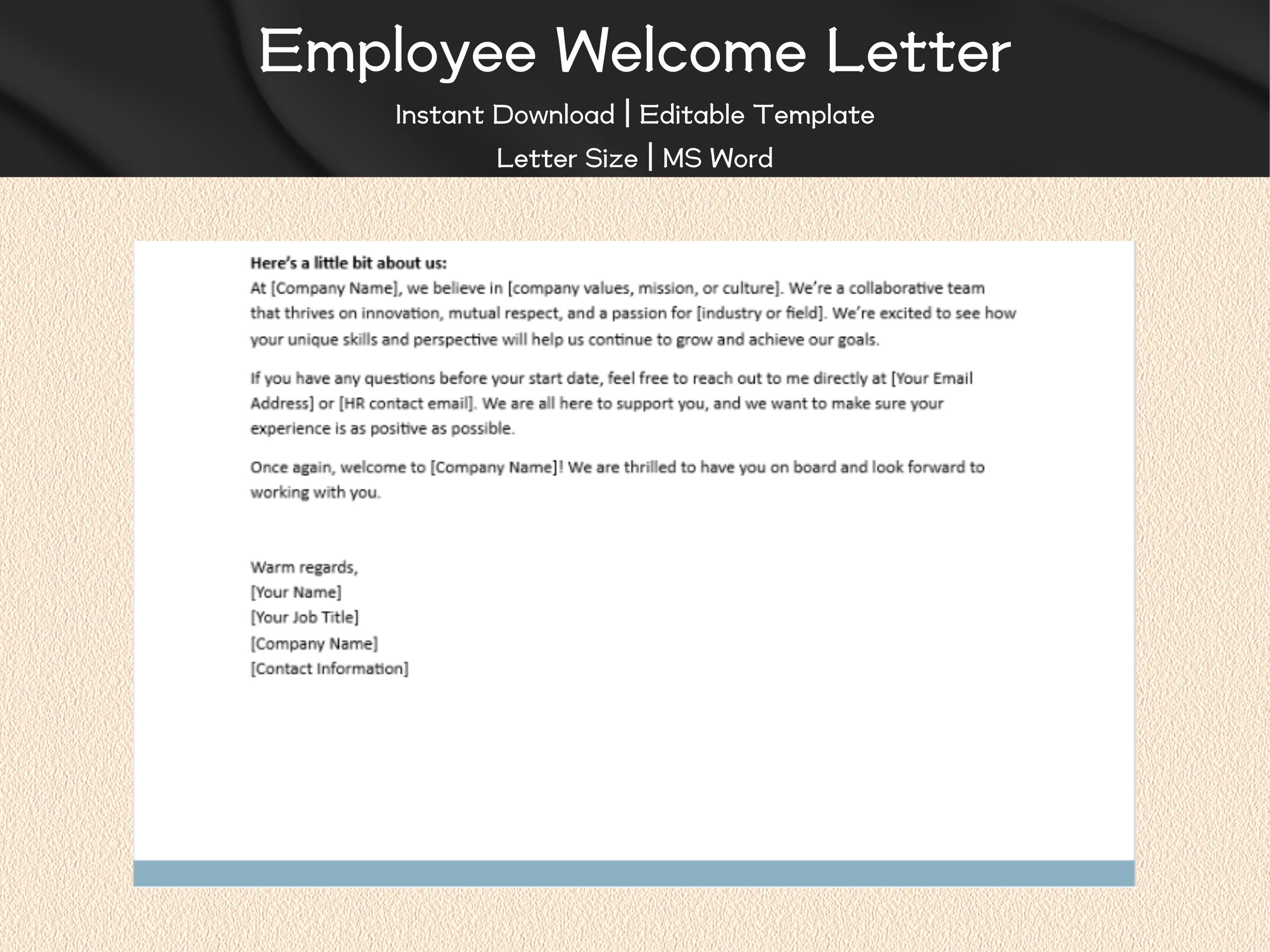 New Employee Welcome Letter Template Editable and Printable Template ...