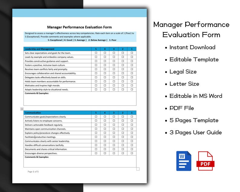 Manager Performance Evaluation Form Editable and Printable Template ...