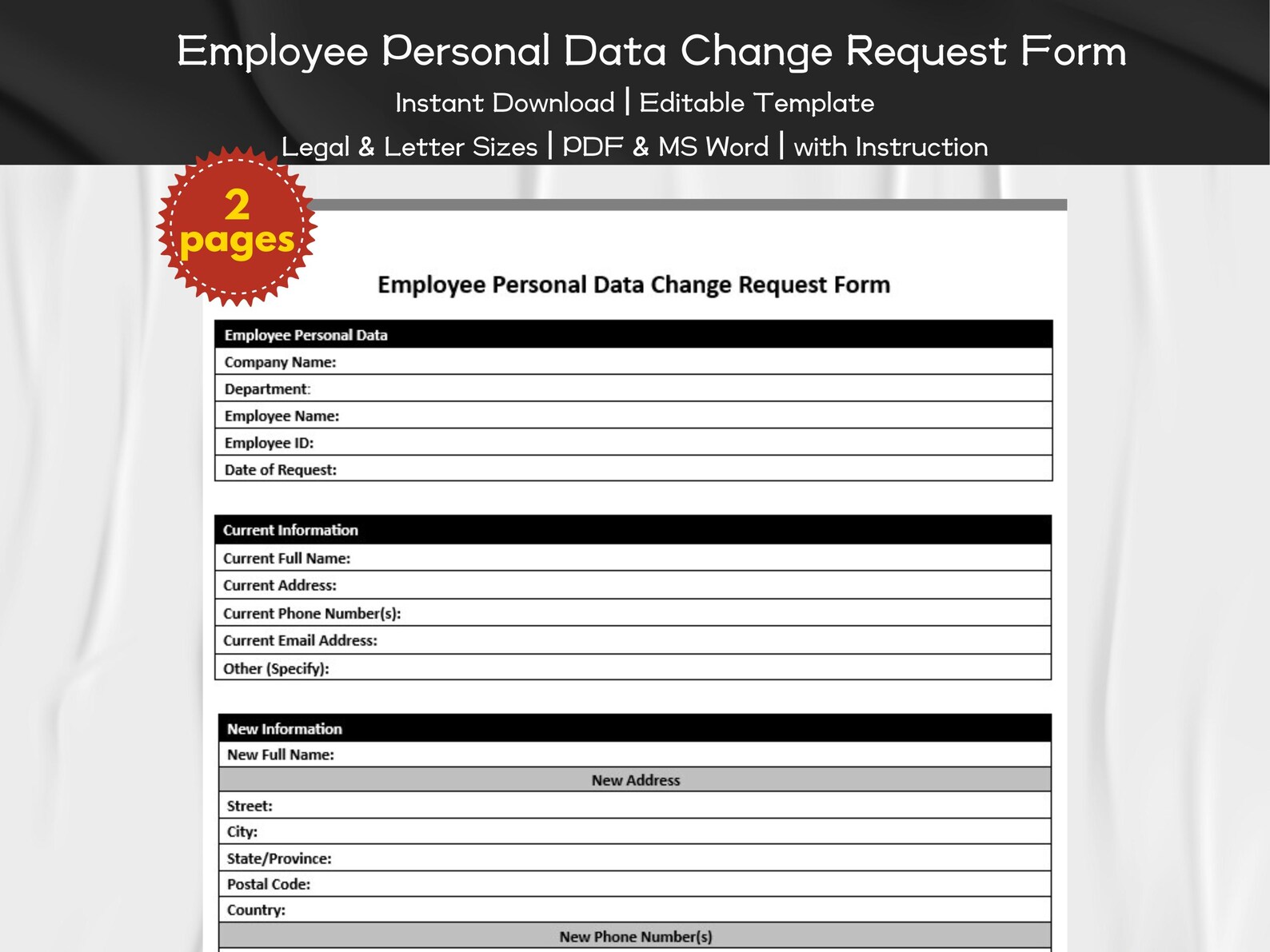 Employee Personal Data Change Request Form Editable and Printable ...