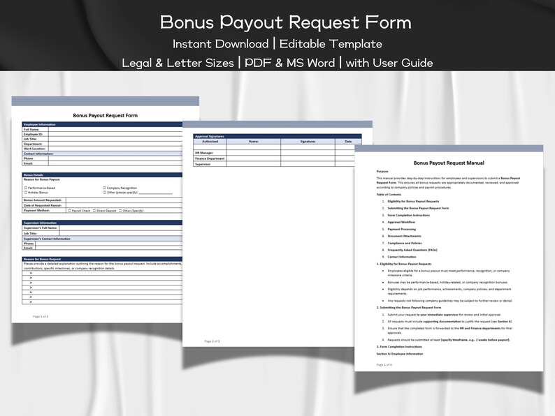 Bonus Payout Request Form Editable and Printable Template | Employee ...