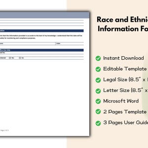 Race and Ethnicity Information Form Editable and Printable Template ...