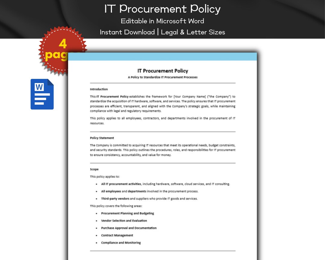 IT Procurement Policy Editable Template | Technology and IT | Business ...