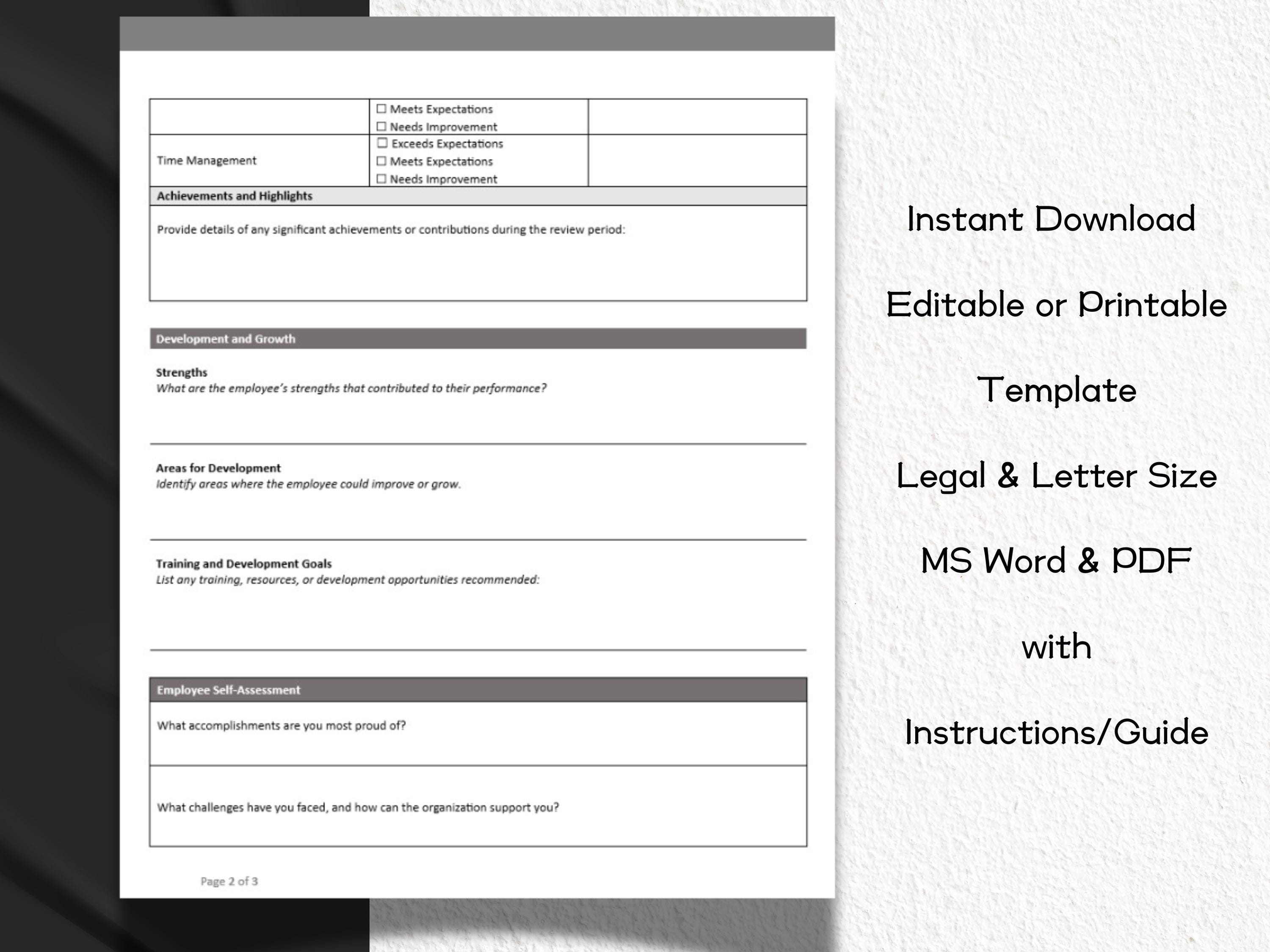 Employee Feedback Form Editable and Printable Template | HR Templates ...