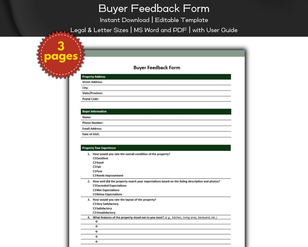Buyer Feedback Form Editable and Printable Template | Real Estate ...