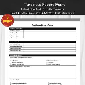 Tardiness Report Form Editable and Printable Template | Employee ...