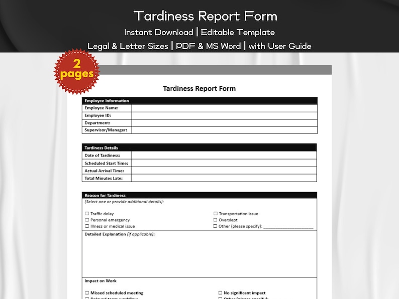 Tardiness Report Form Editable and Printable Template | Employee ...