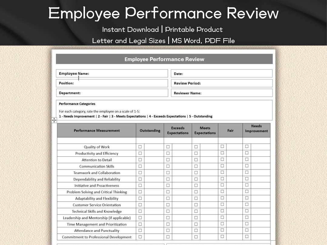 Employee Performance Review Form Editable and Printable | Employee ...