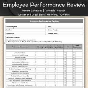 Employee Performance Review Form Editable and Printable | Employee ...