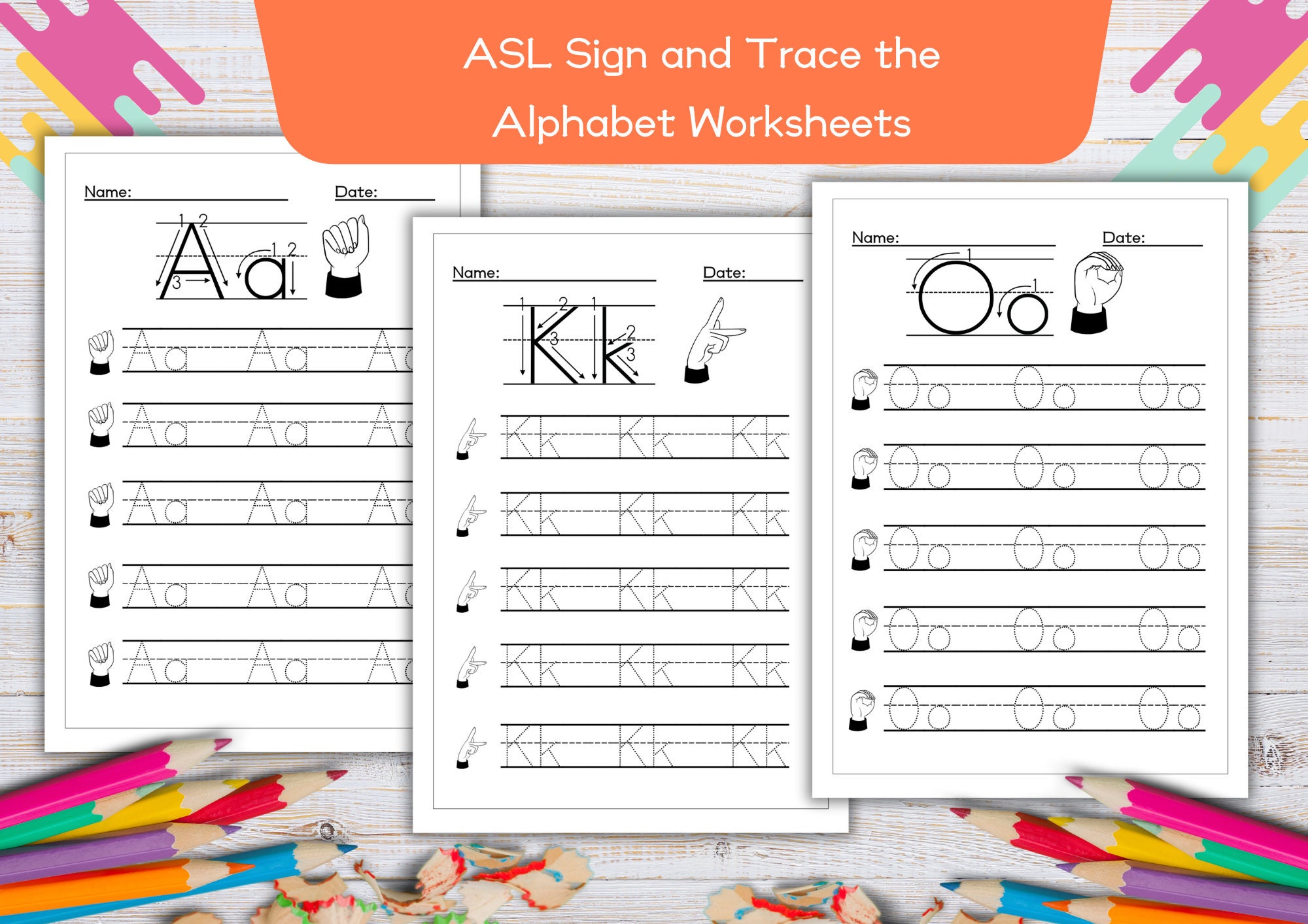 Printable ASL Sign and Trace the Alphabet Worksheets | 26 Printable ...