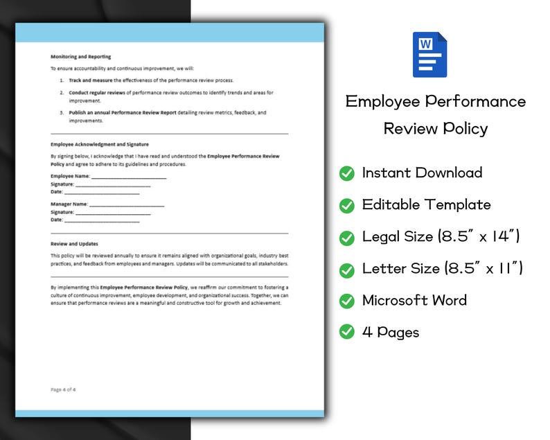 Employee Performance Review Policy Editable Template | Human Resource ...