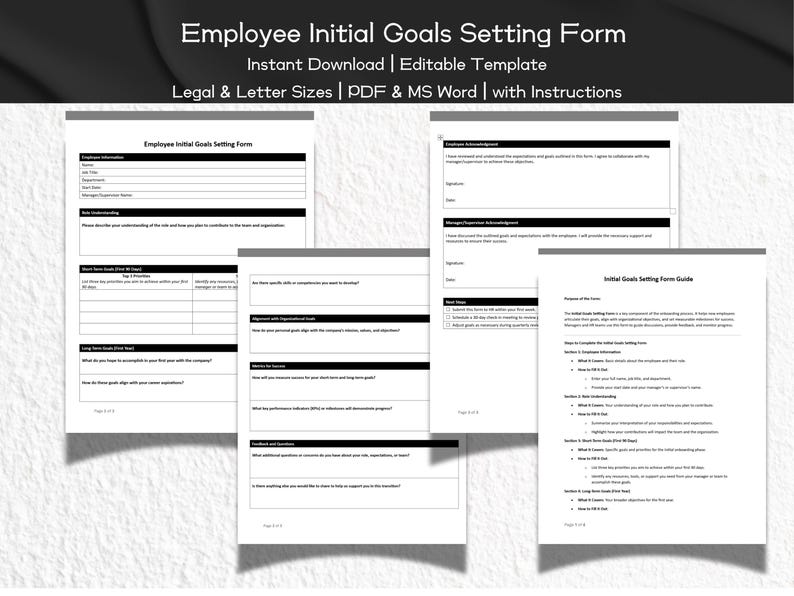 Employee Initial Goals Setting Form Editable and Printable Template ...