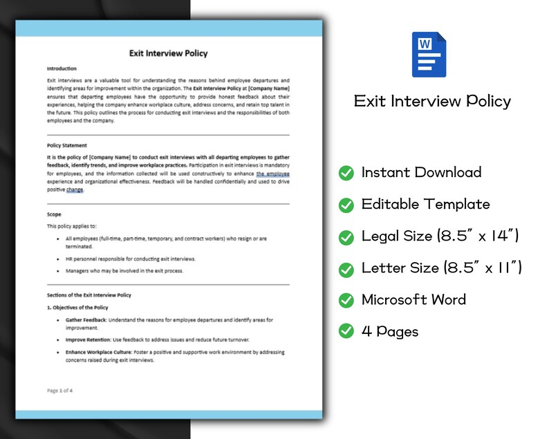 Exit Interview Policy Editable Template | Human Resource Policy ...