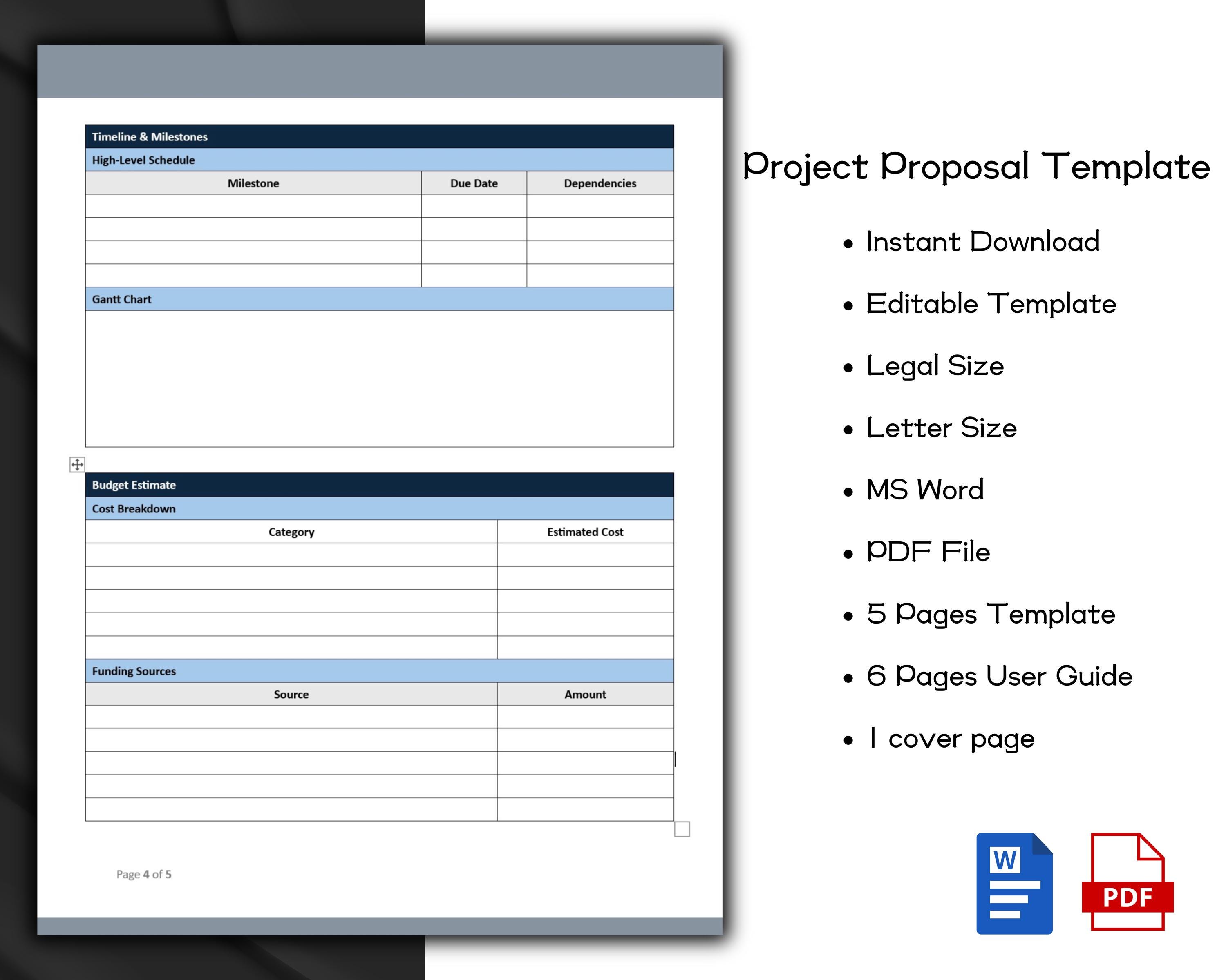 Project Proposal Template Editable and Printable | Project Initiation ...