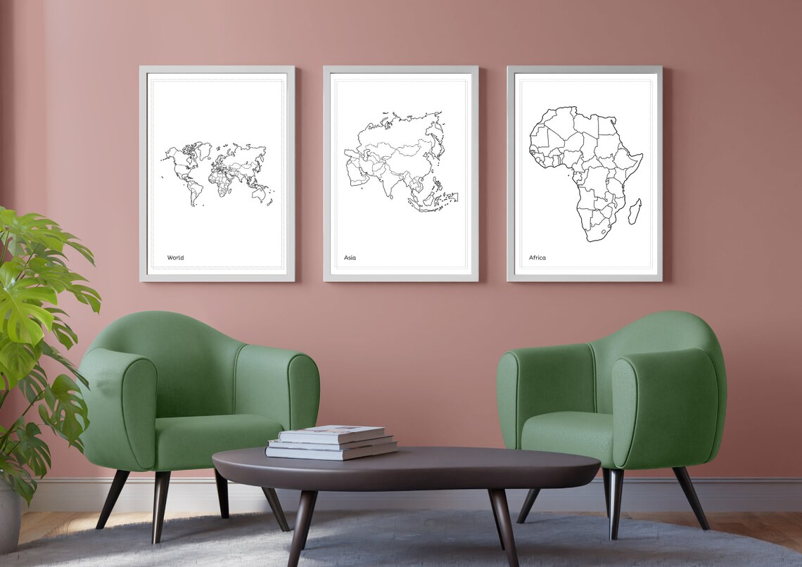 Printable Continents World Map Minimalist Style - Etsy