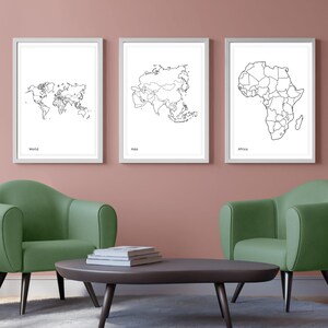 Printable Continents World Map Minimalist Style - Etsy