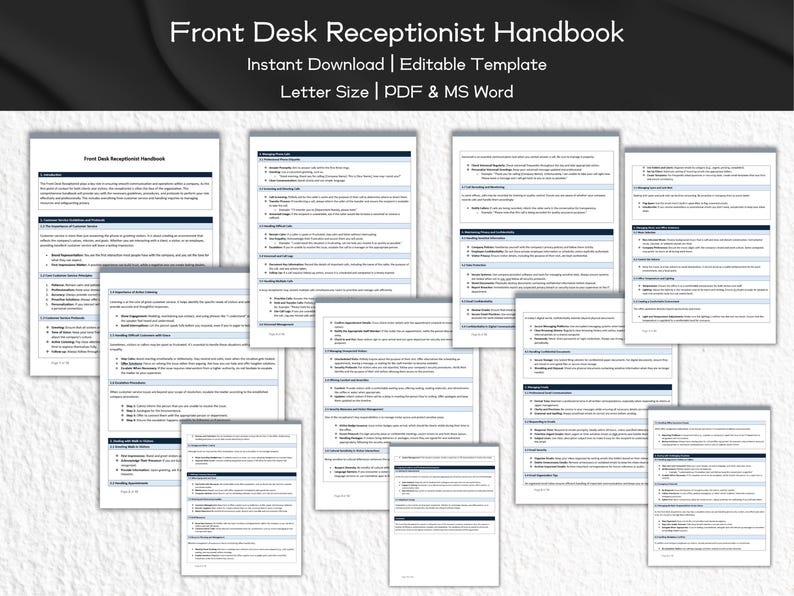 Front Desk Receptionist Handbook Editable Template | Professional ...