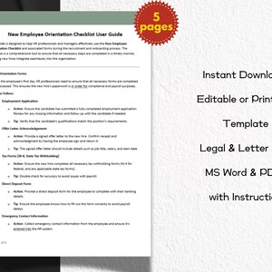 New Employee Orientation Checklist Editable and Printable Template With ...