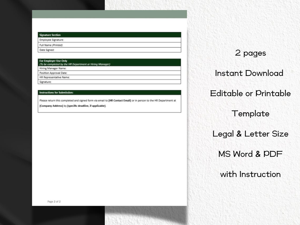 Job Offer Acceptance Form Editable and Printable Template With Manual ...