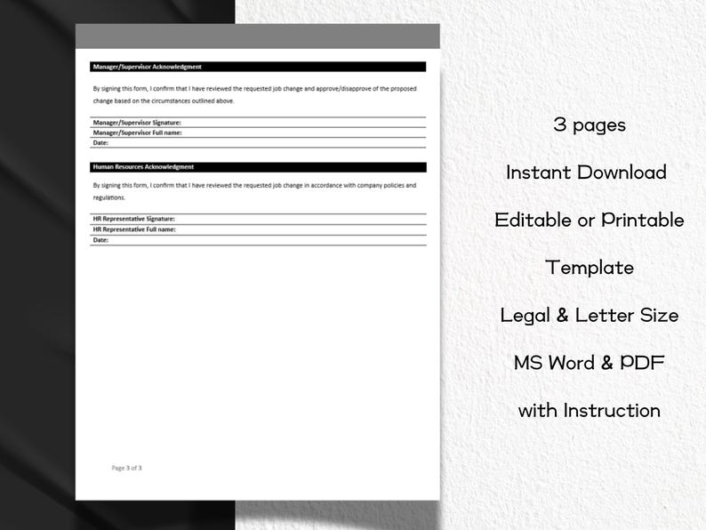 Job Change Request Form Editable and Printable Template With Manual ...