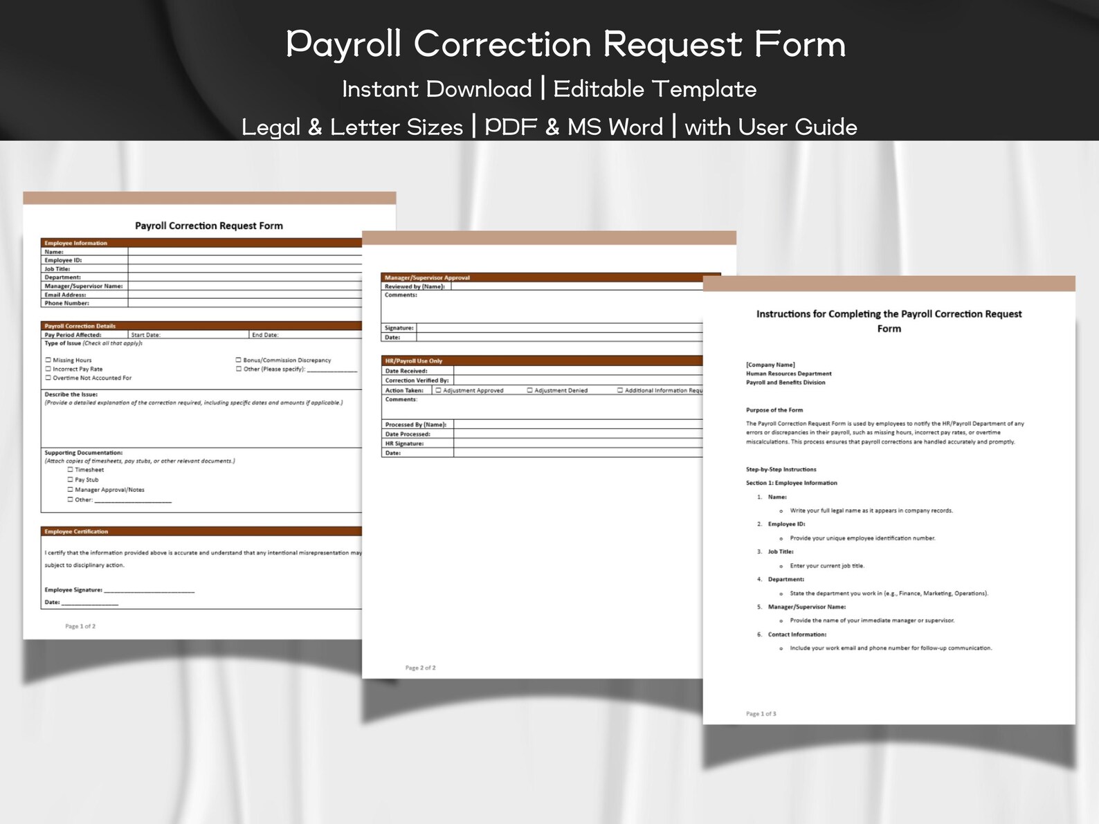 Payroll Correction Request Form Editable and Printable Template ...