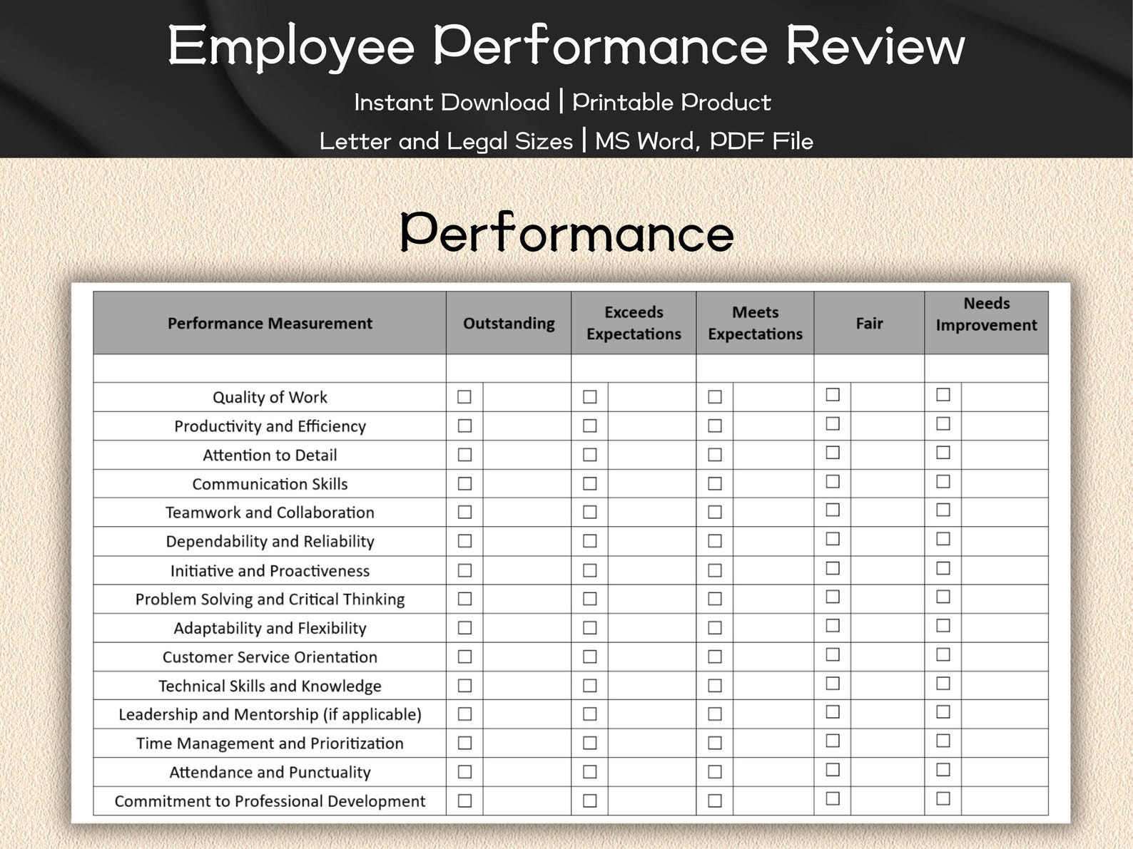 Employee Performance Review Form Editable and Printable | Employee ...