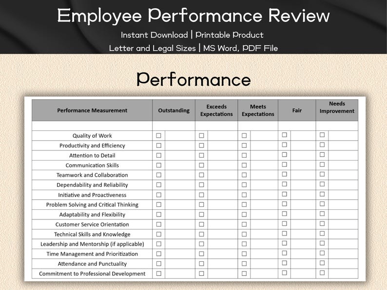 Employee Performance Review Form Editable and Printable | Employee ...