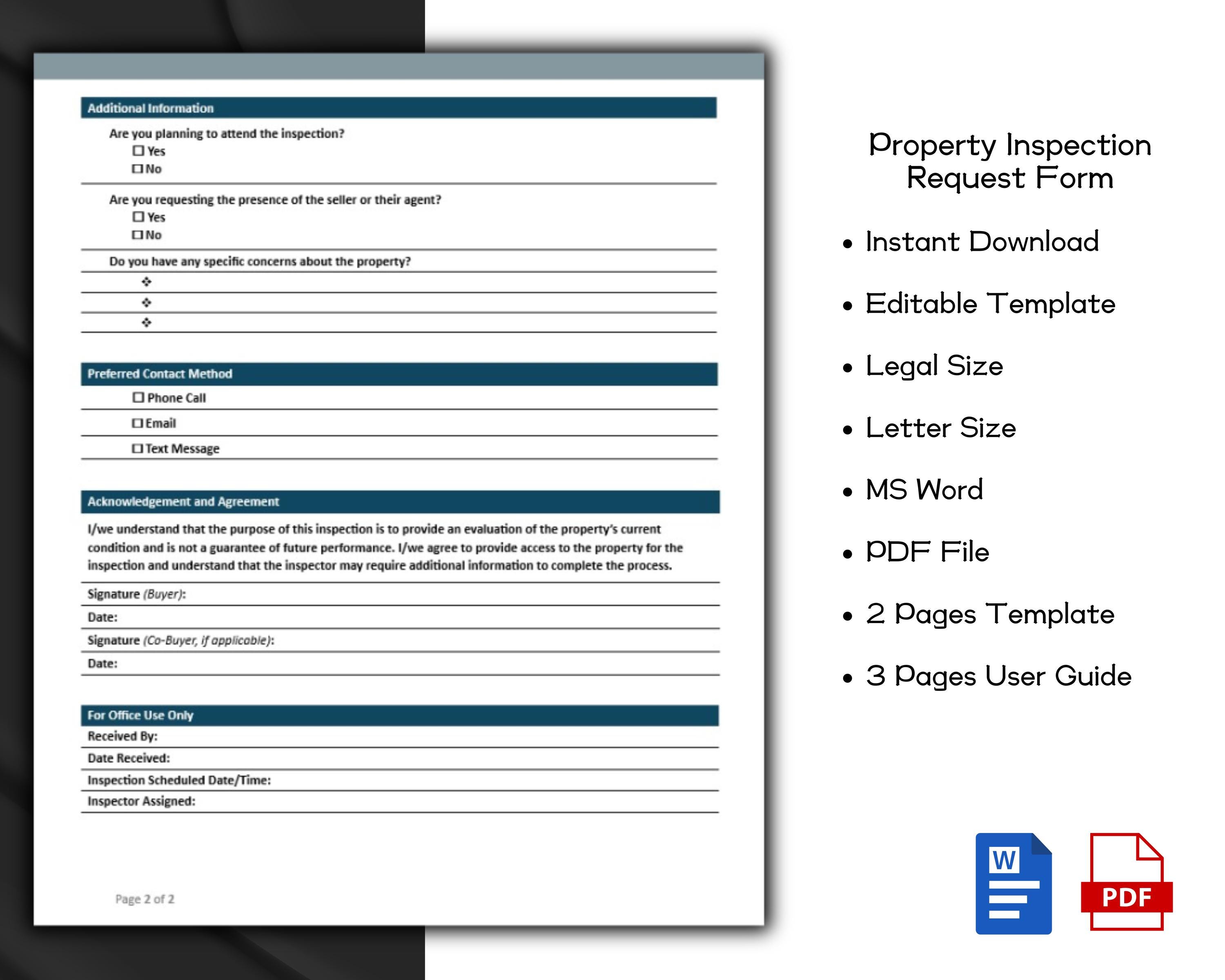 Property Inspection Request Form Editable and Printable Template | Real ...