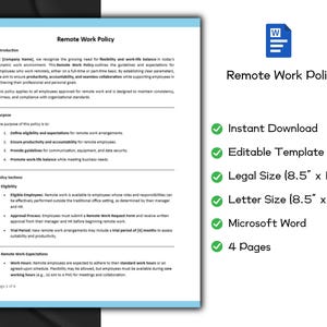Remote Work Policy Editable Template | Human Resource Policies | Work ...