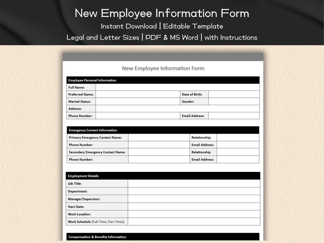 New Employee Information Form Editable Template | Employee Details Form ...