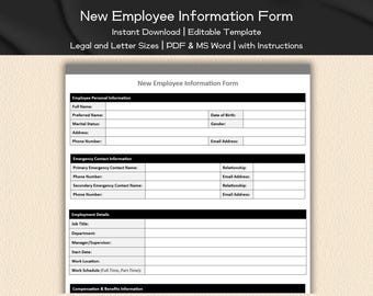 New Employee Information Form - HR Template - Etsy