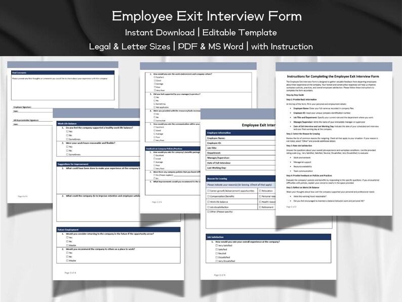 Employee Exit Interview Form Editable and Printable Template | HR ...