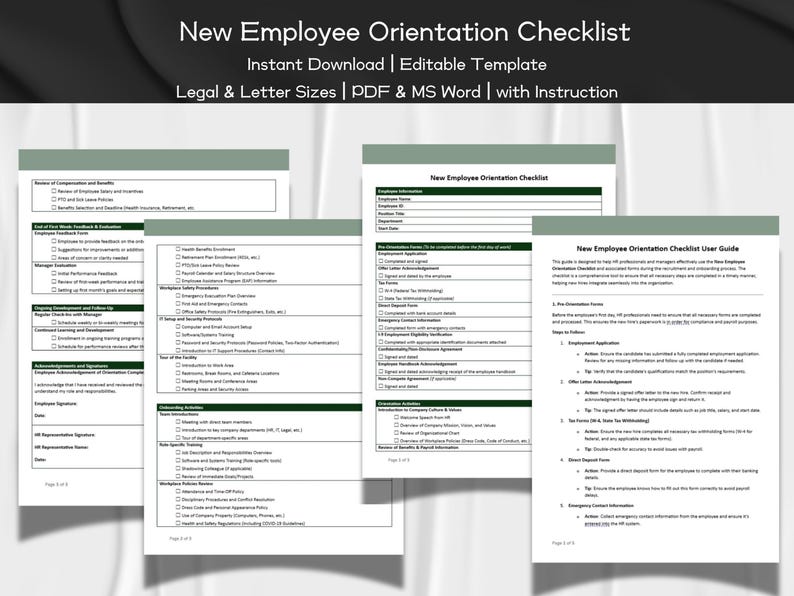 New Employee Orientation Checklist Editable and Printable Template With ...