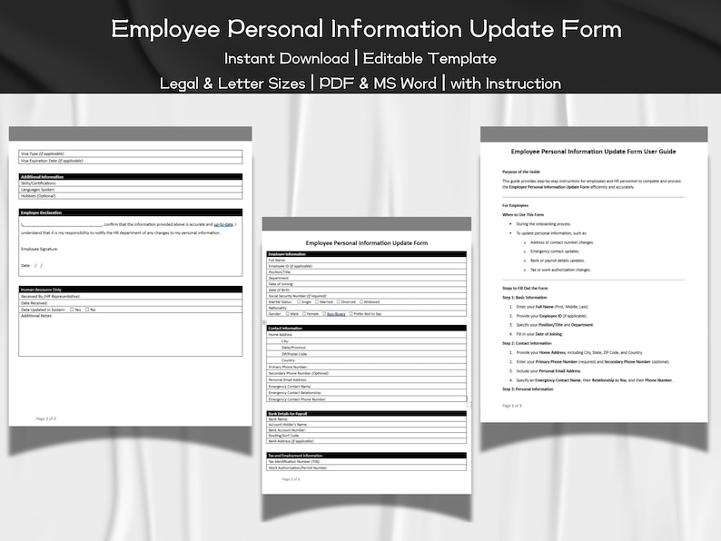 Employee Personal Information Update Form Editable and Printable ...