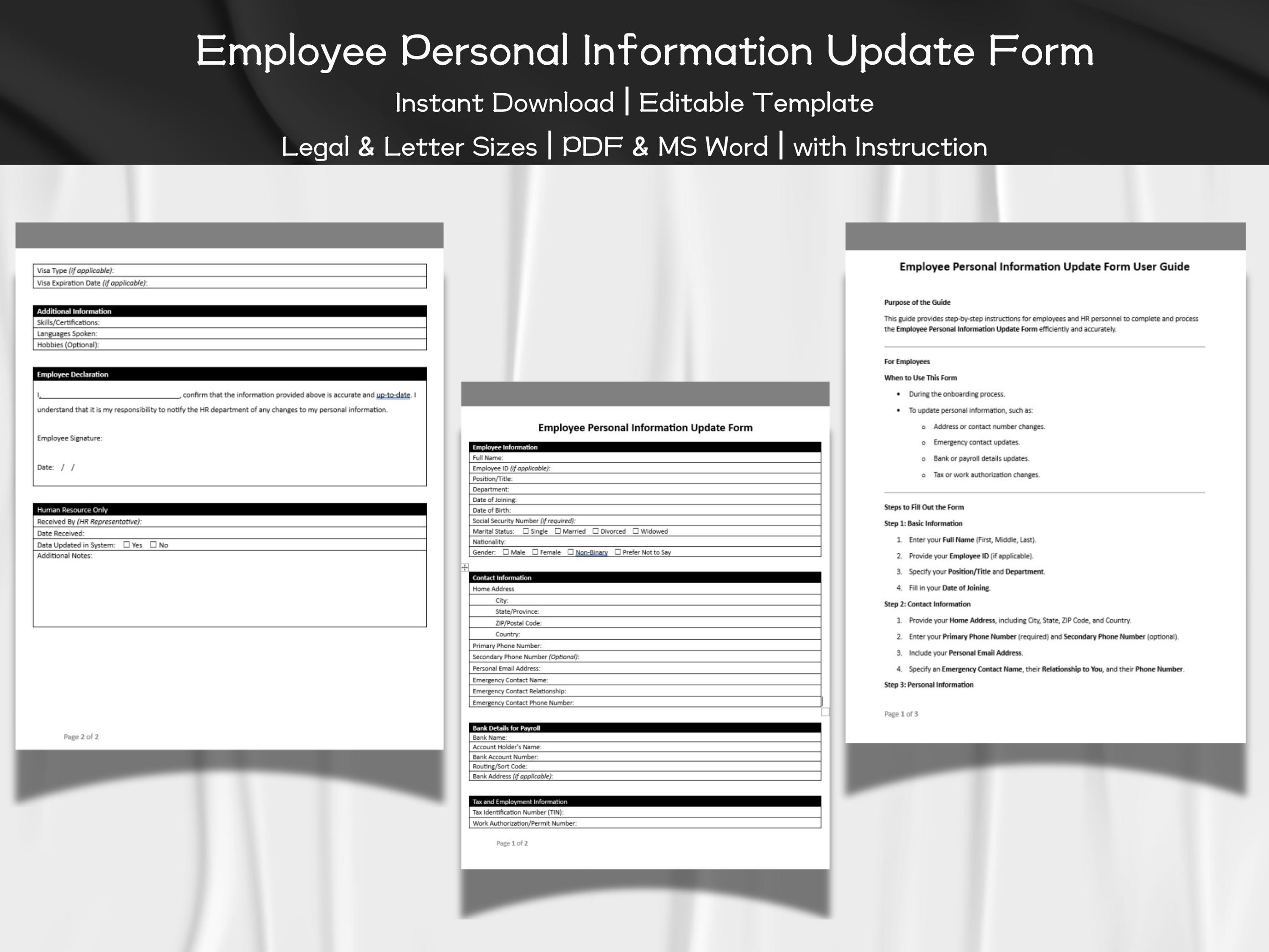 Employee Personal Information Update Form Editable and Printable ...