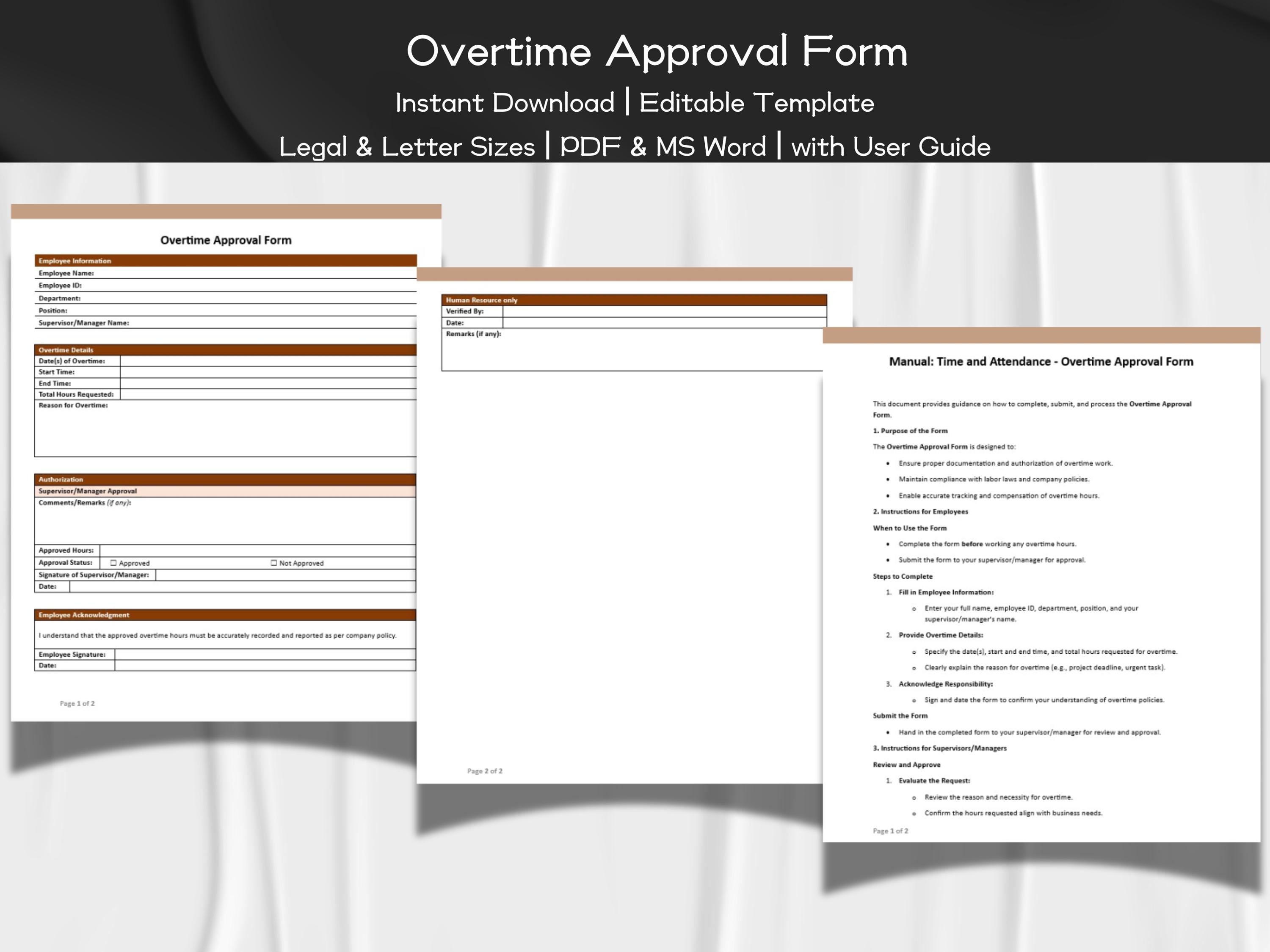 Overtime Approval Form Editable and Printable Template | Employee ...