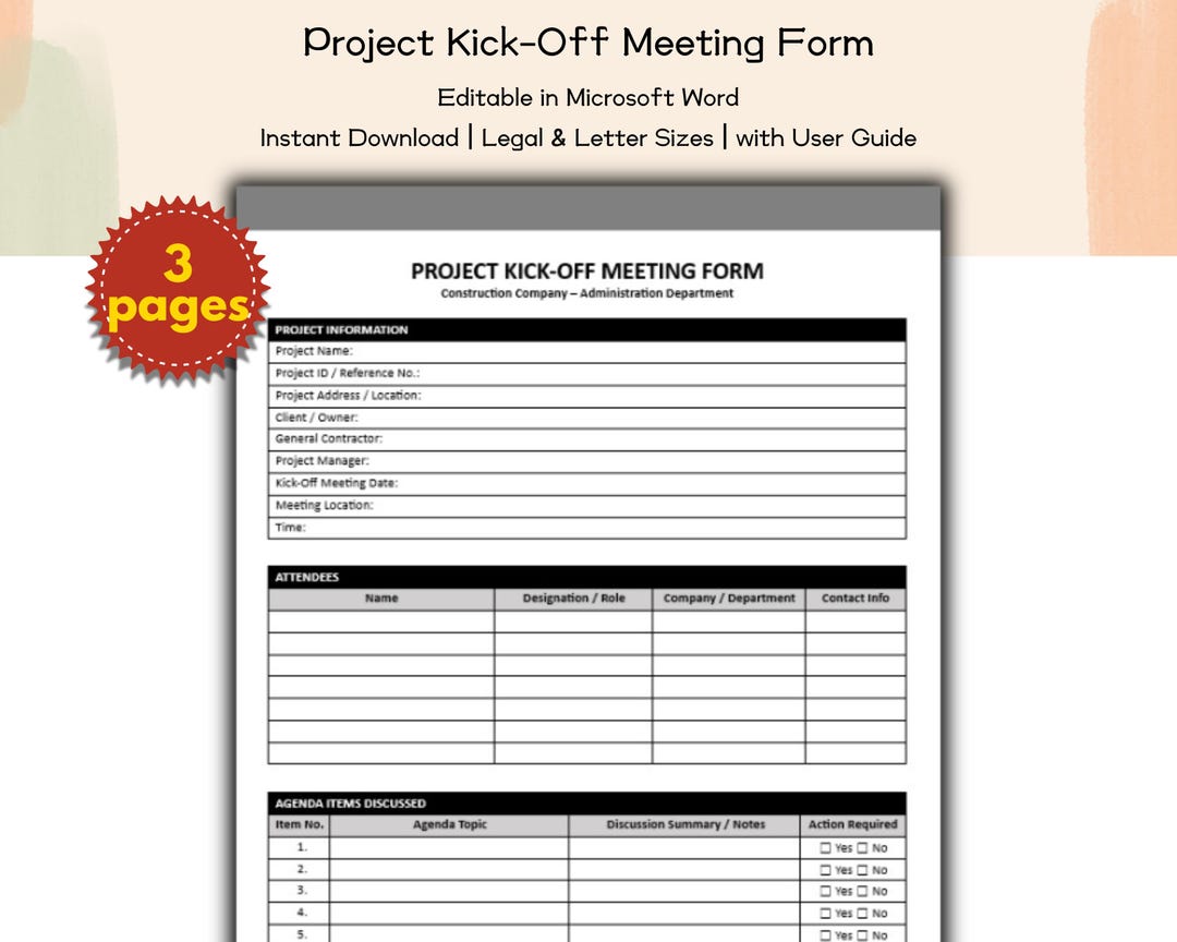 Construction Company Job Start Checklist Editable and Printable ...