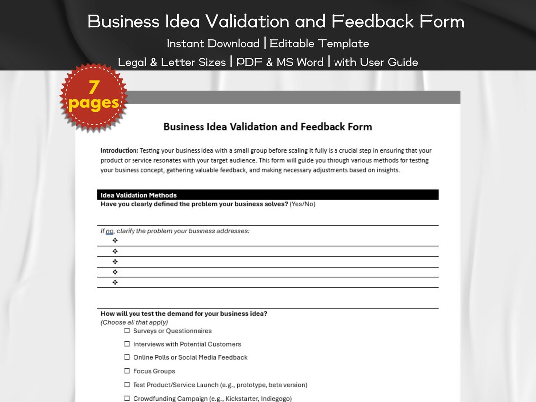 Business Idea Validation and Feedback Form Editable and Printable ...