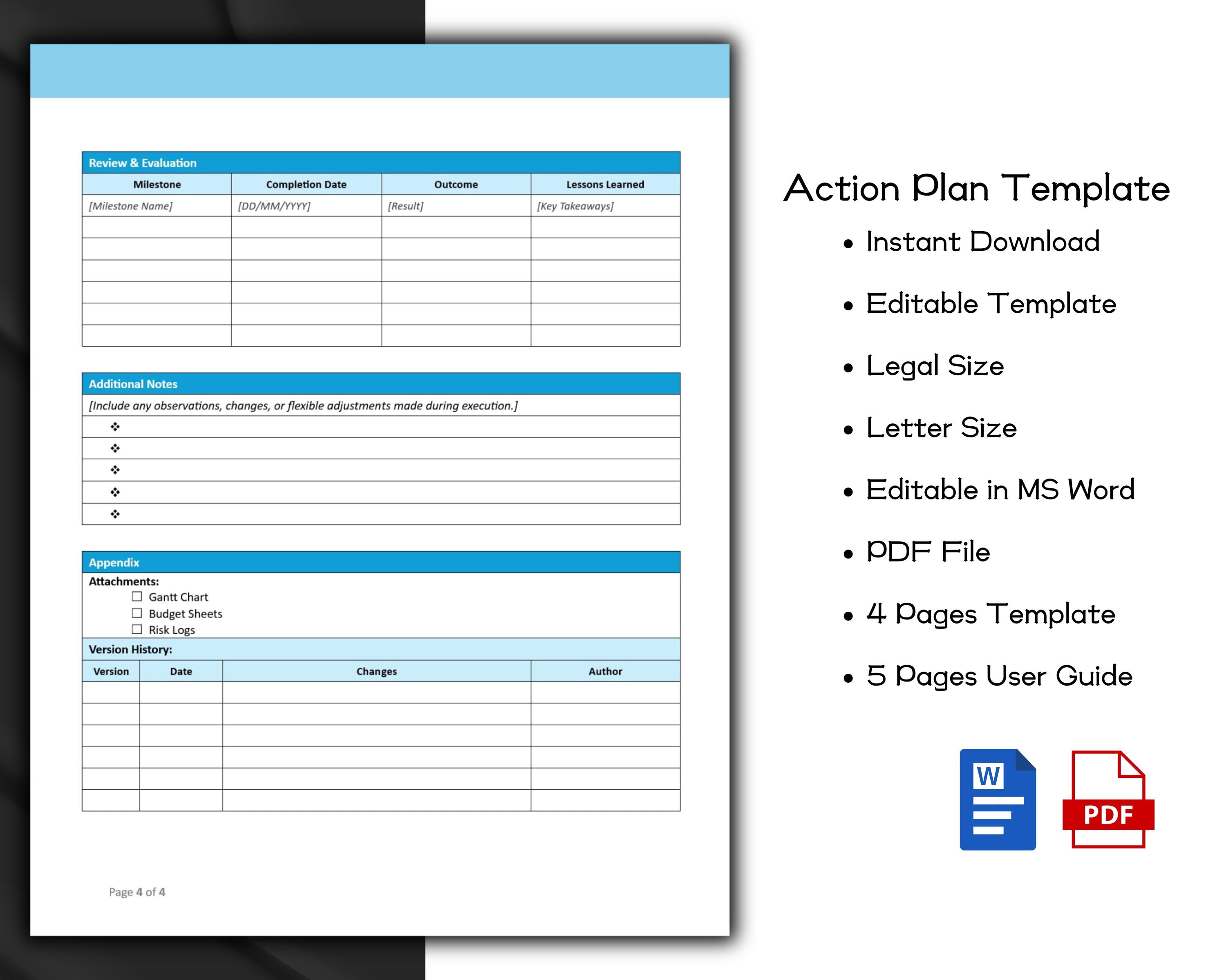 Action Plan Template Editable and Printable | Project Management ...