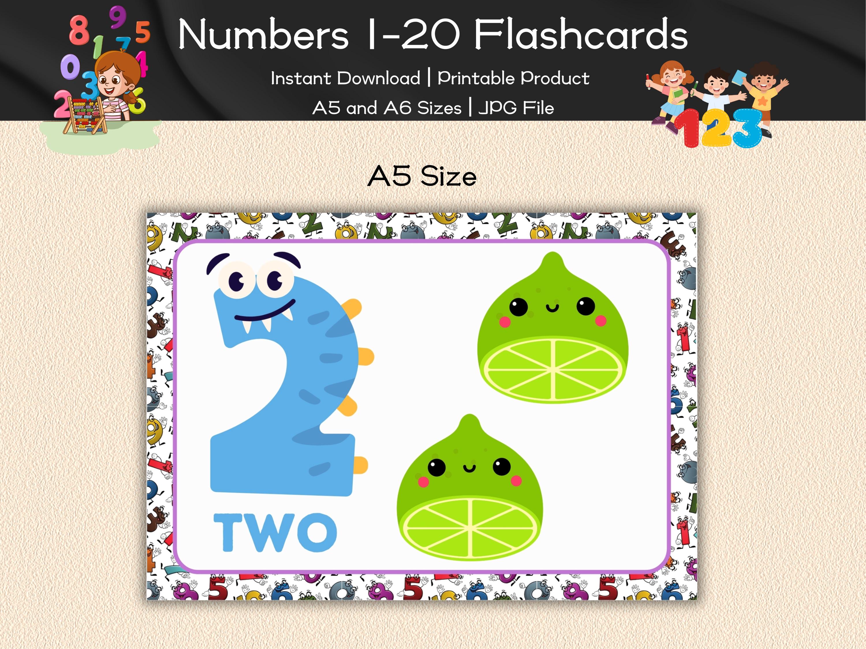 1-20 Numbers Flash Cards Printable, Preschool Counting Flash Cards, Fun ...