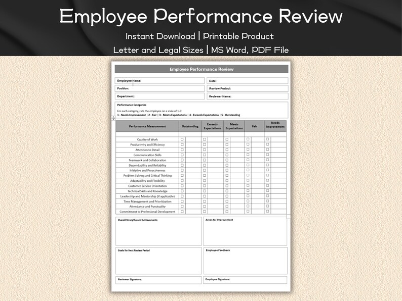 Employee Performance Review Form Editable and Printable | Employee ...