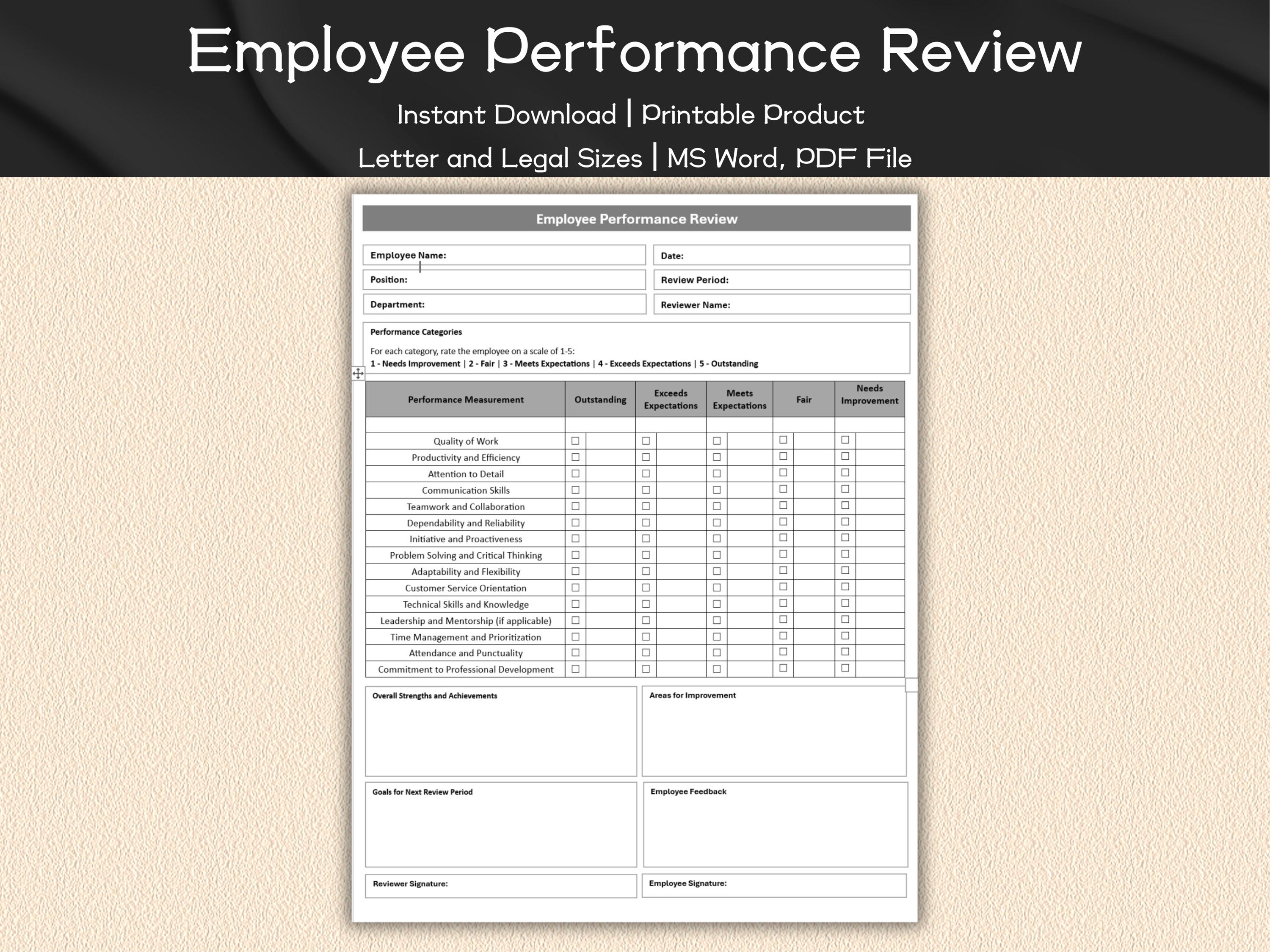 Employee Performance Review Form Editable and Printable | Employee ...