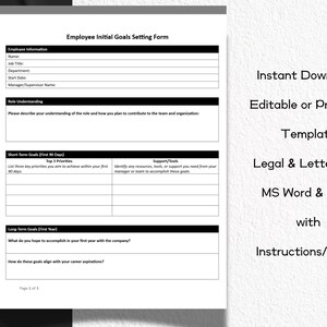 Employee Initial Goals Setting Form Editable and Printable Template ...