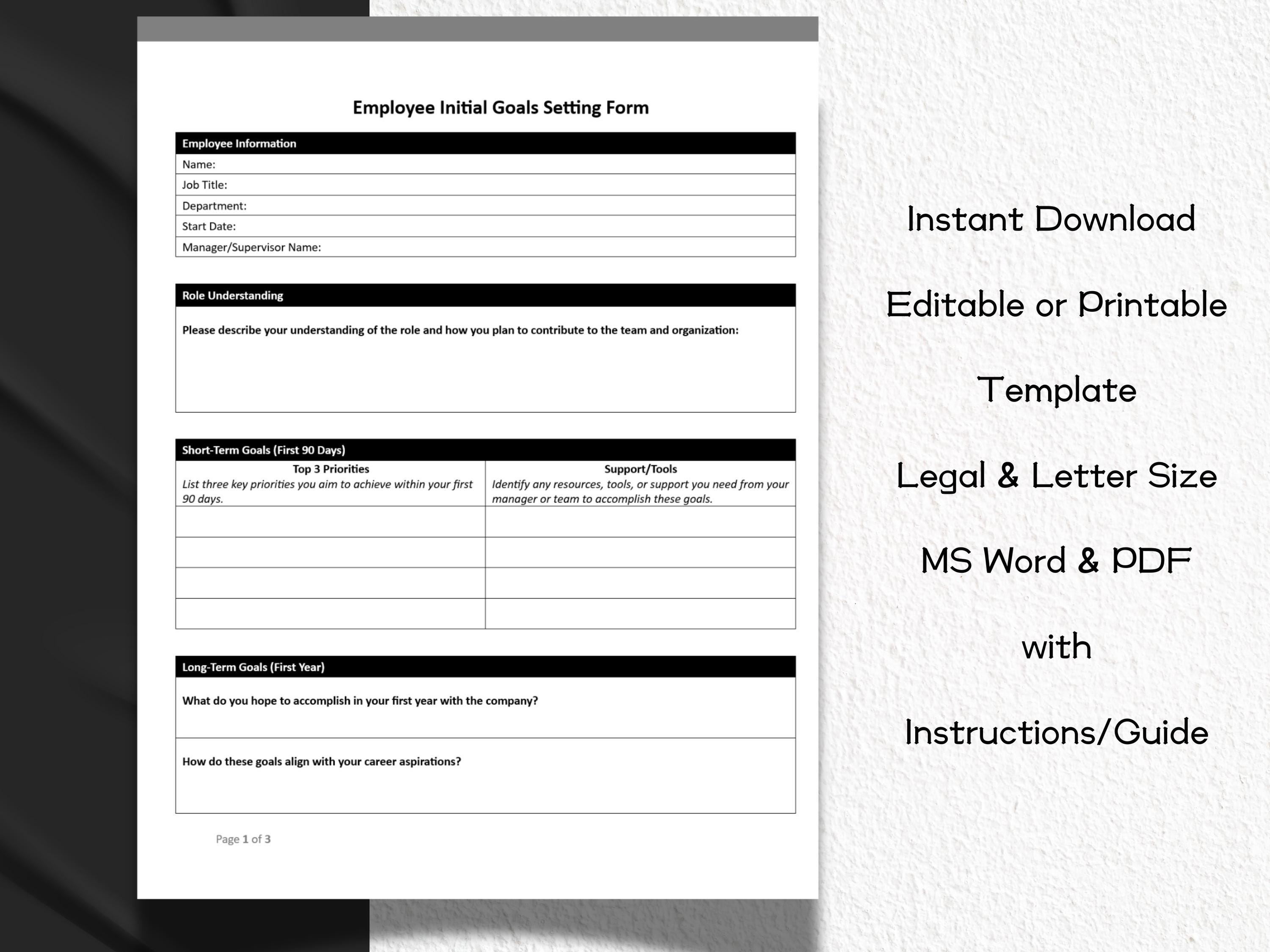 Employee Initial Goals Setting Form Editable and Printable Template ...