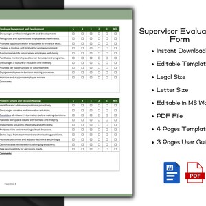 Supervisor Evaluation Form Editable and Printable Template With Manual ...