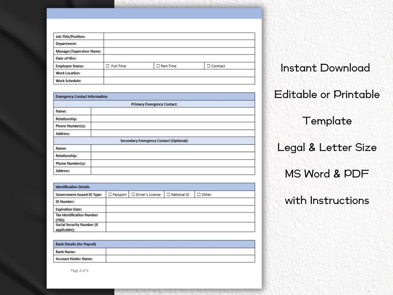 Employee Identification Record Form Editable and Printable Template ...