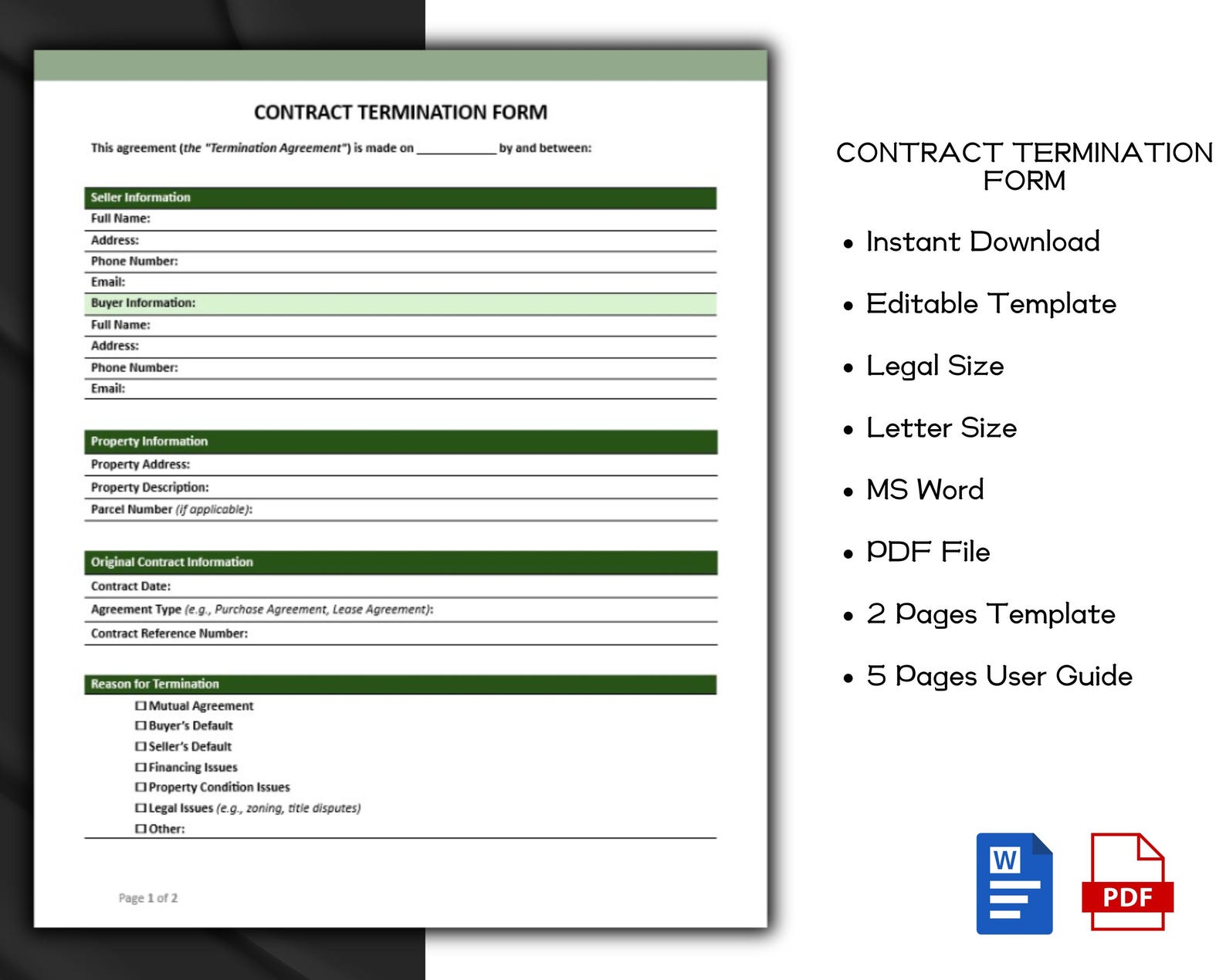 Contract Termination Request Form Real Estate Editable and Printable Template | Agent Marketing ...