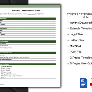 Contract Termination Request Form Real Estate Editable and Printable Template | Agent Marketing ...