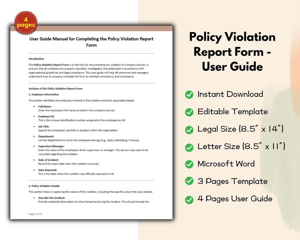 Policy Violation Report Form – Editable and Printable HR Template for ...